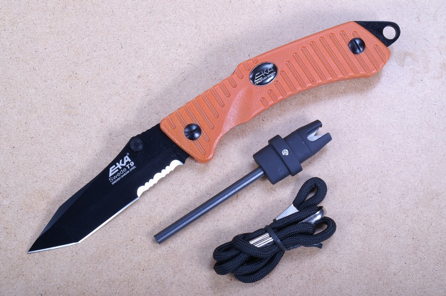 EKA Klappmesser Swede 9 orange mit Clip inklusive Tool zum schärfen und ...